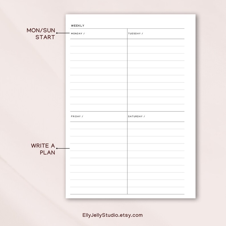 Printable Weekly Planner Insert: Lined Week on Two Pages (PDF) - Etsy