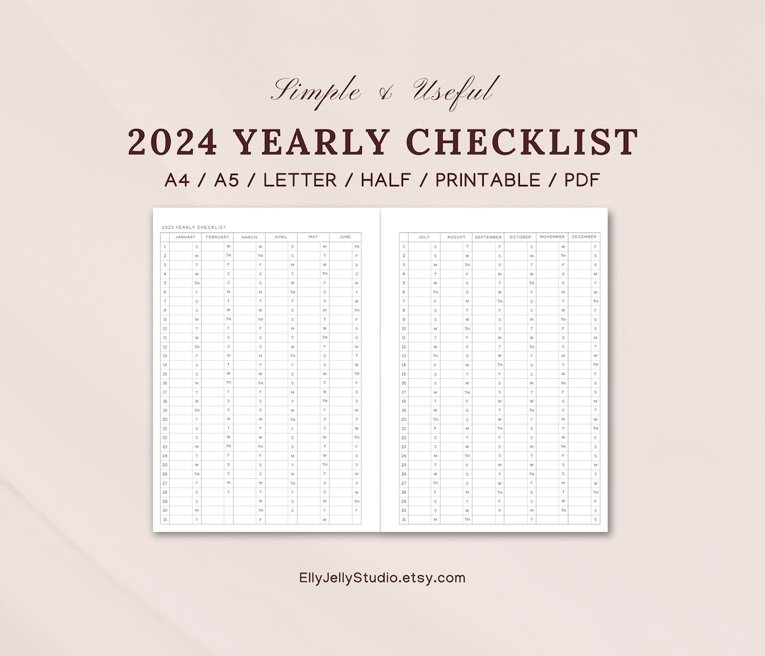 Printable 2024 Yearly Checklist Insert Page,yearly Glance Planner ...