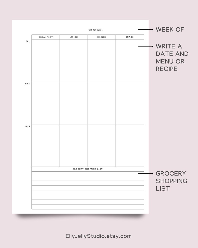 Printable Weekly Meal Planner and Grocery Shopping - Etsy