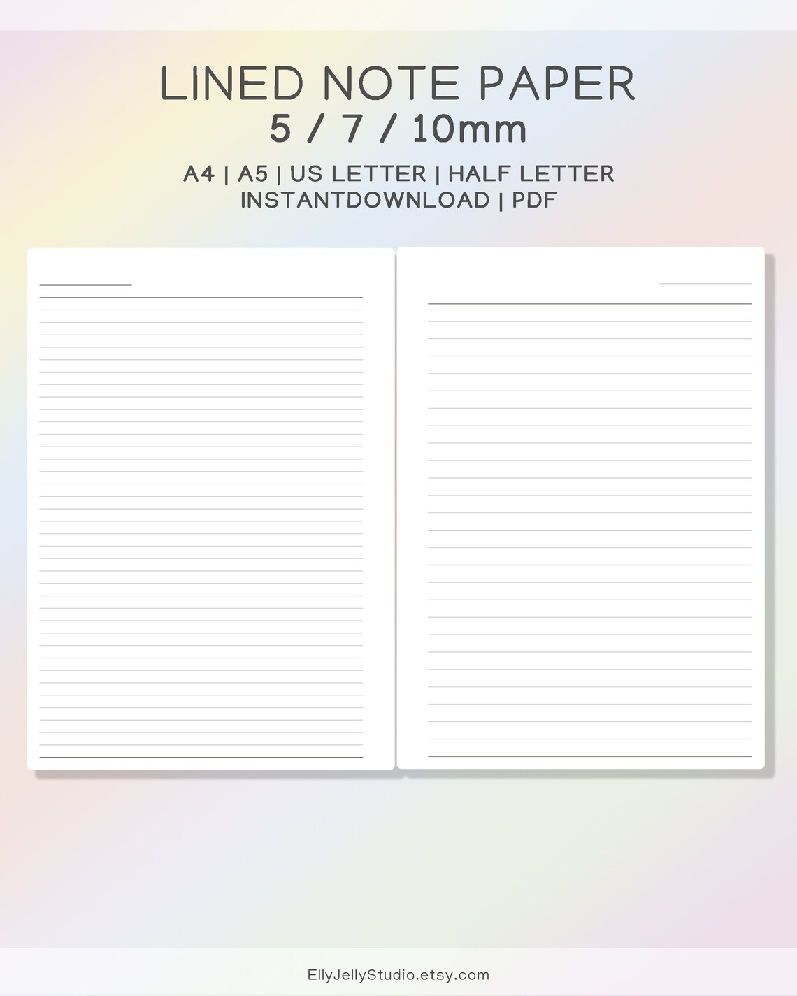 Printable Lined Notes Paper Insert Page5mm7mm10mma5a4us | Etsy