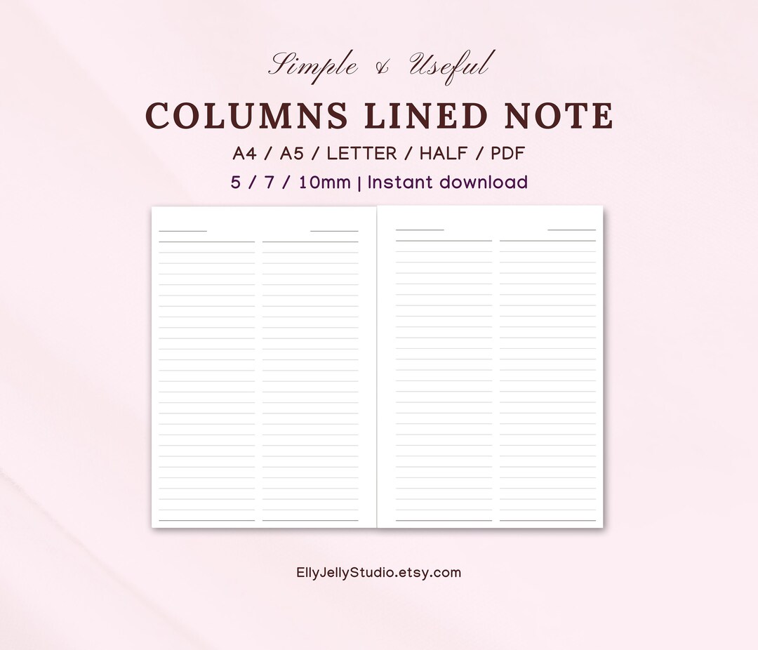 Printable Lined Columns Note Paper Insert Page,5mm,7mm,10mm,a5,a4,us ...