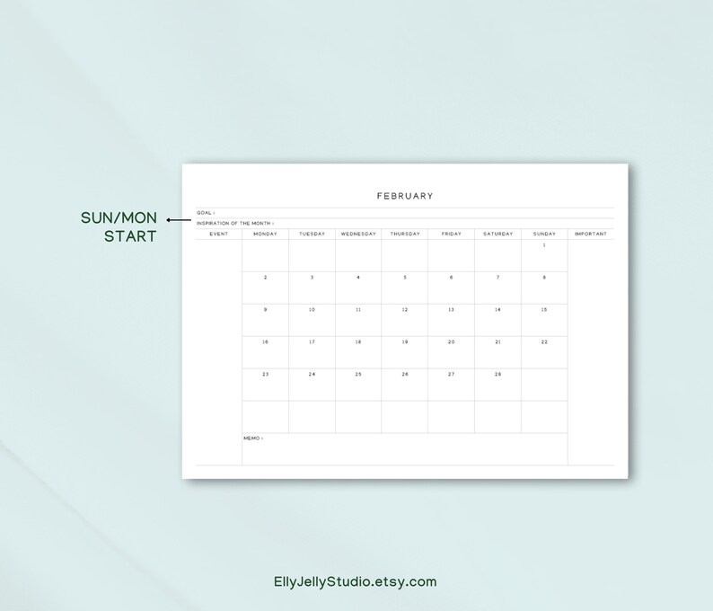 2026 Printable Monthly Goal Calendar Template: A4 / A3 / PDF - Etsy
