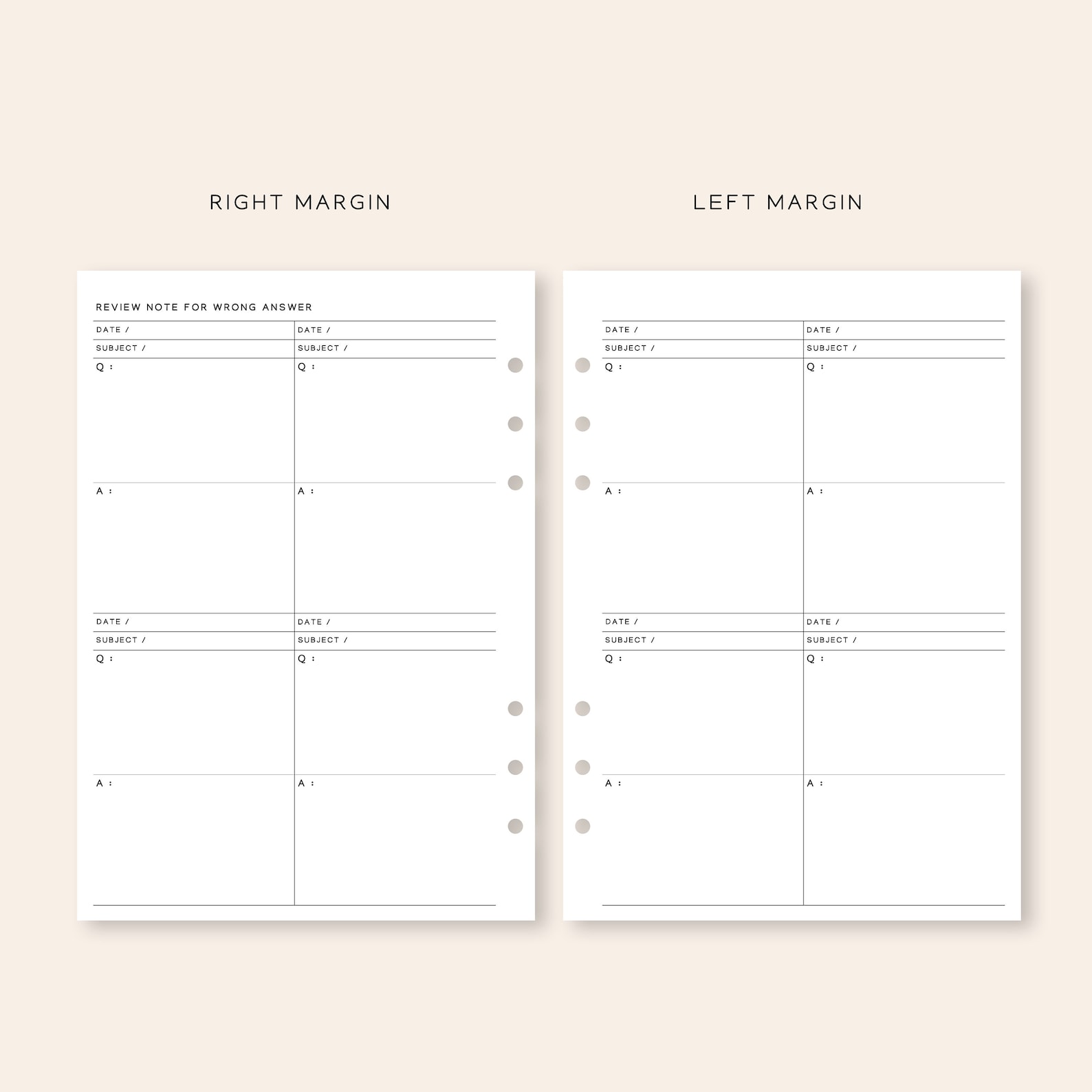 Printable Review Note for Wrong Answer Paper Insert Page,a5,a4,us ...