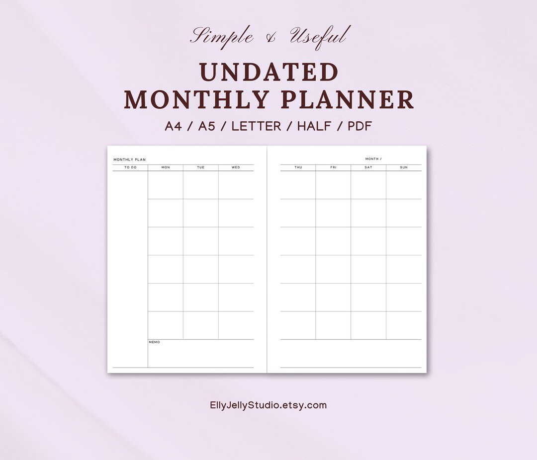 Monthly Planner Printable A5,A4,US Letter,half,monthly Planner Insert ...