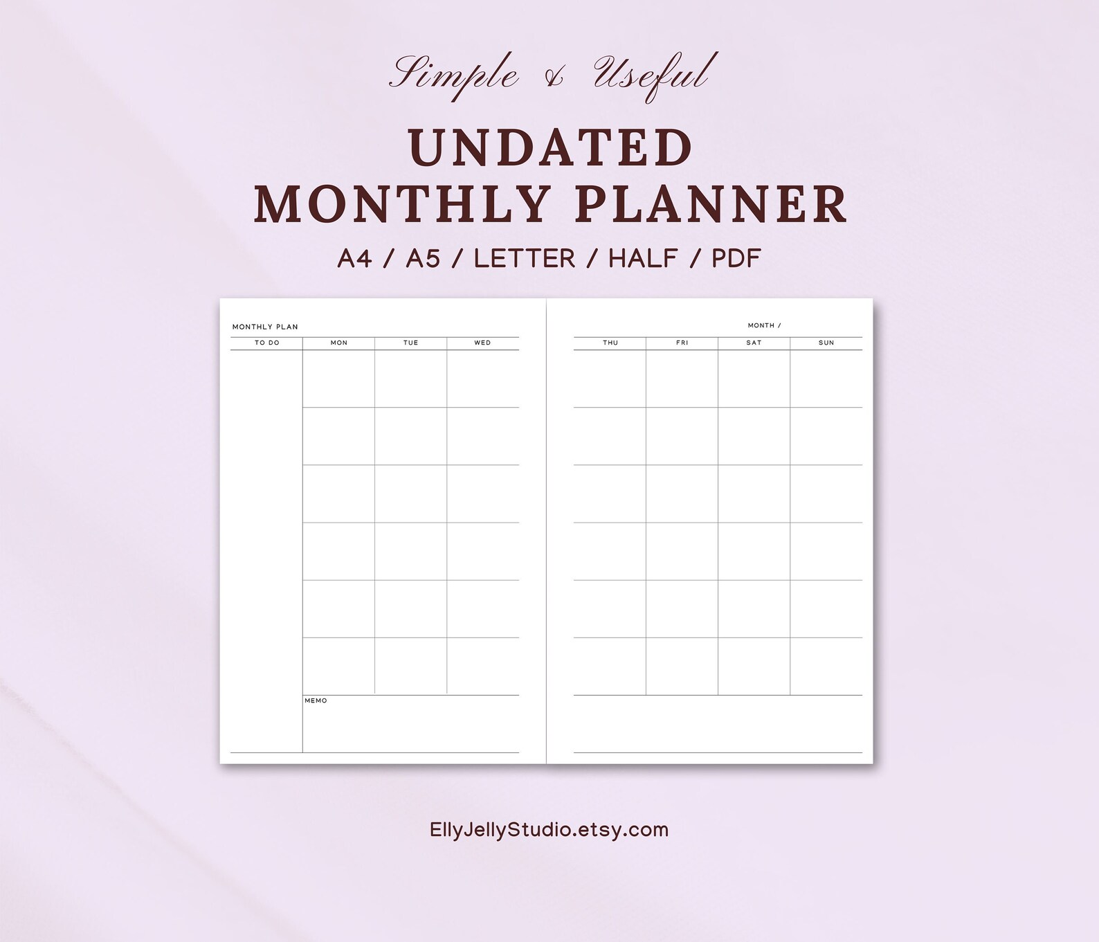 Monthly Planner Printable A5,A4,US Letter,half,monthly Planner Insert ...