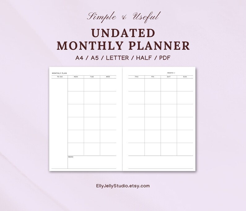 Monthly Planner Printable A5,A4,US Letter,half,monthly Planner Insert ...