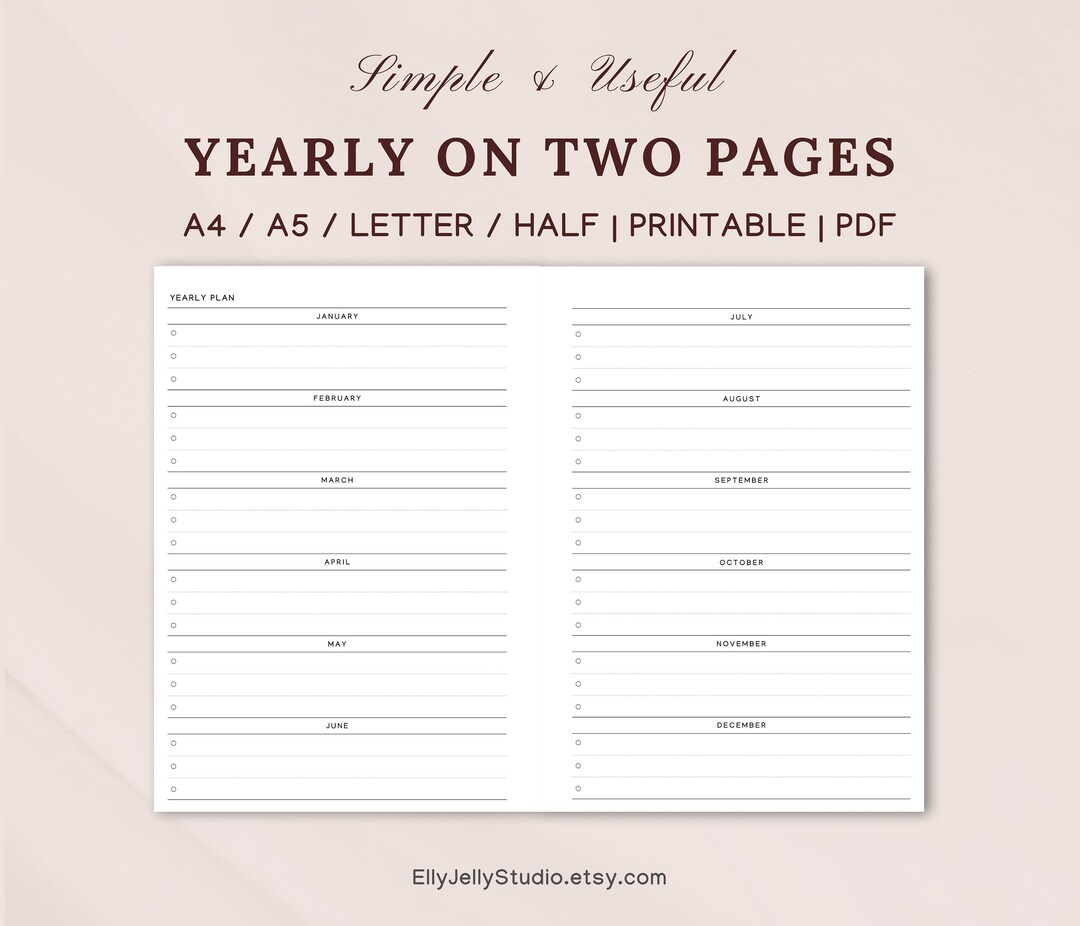 Printable 2024 Yearly Planner Insert,yearly Glance,yearly Overview,a5 ...