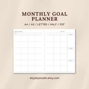 Monthly Goal Planner Insert A5,a4,letter,half,month at a Glance ...