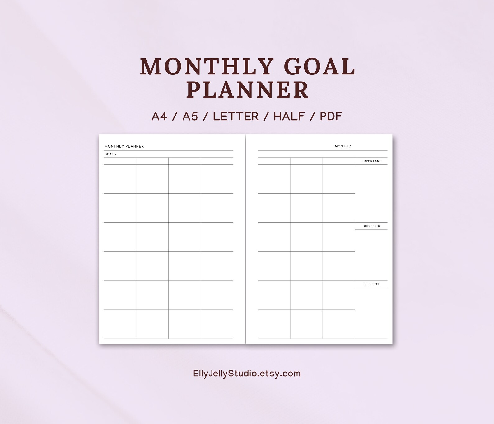 Monthly Goal Planner Insert A5,a4,letter,half,month at a Glance ...