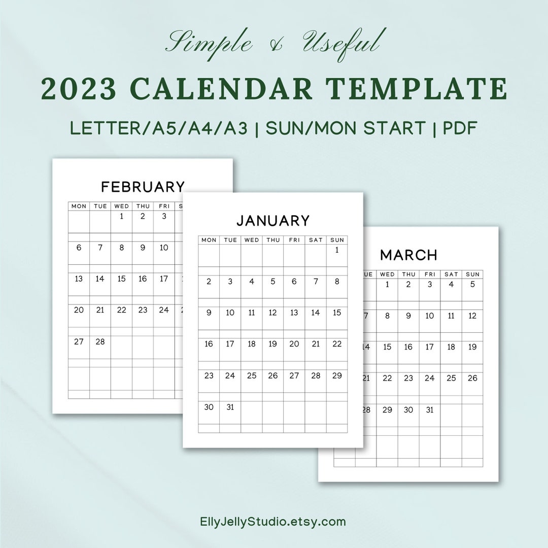 Printable 2023 Monthly Calendar Template A5/a4/a3/letter ,year at a ...