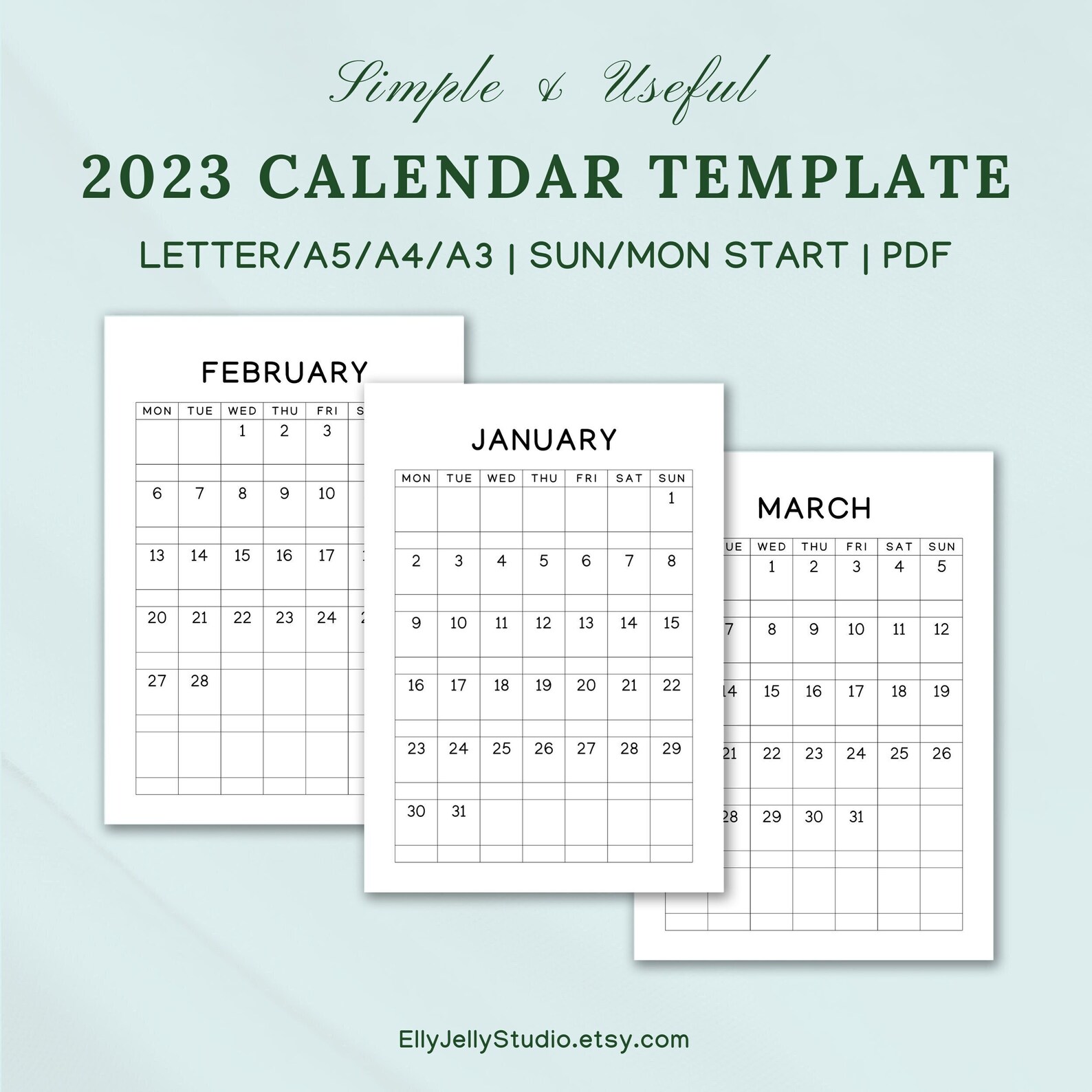 Printable 2023 Monthly Calendar Template A5/a4/a3/letter ,year at a ...