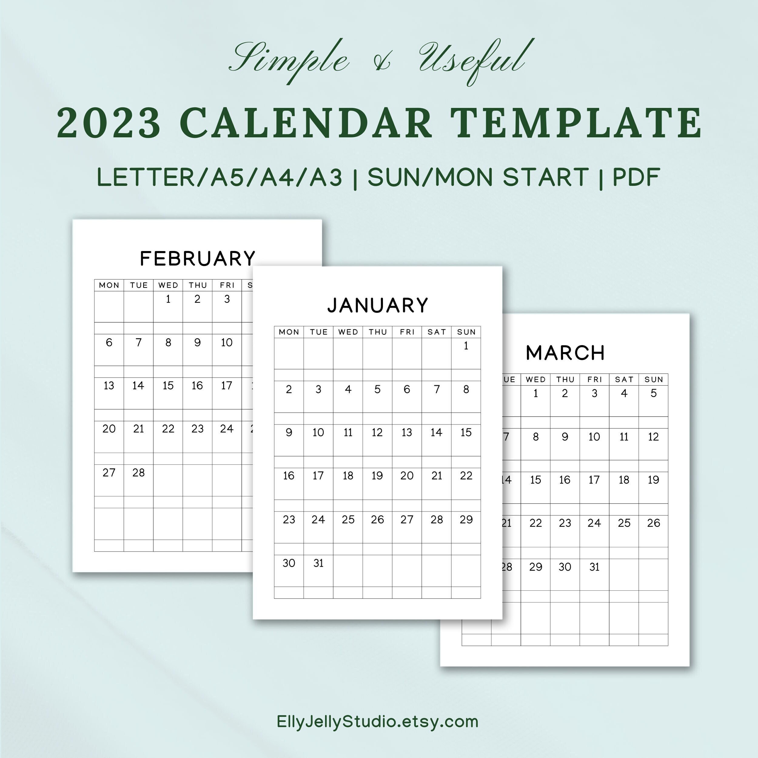 Printable 2023 Monthly Calendar Template A5/a4/a3/letter ,year at a ...