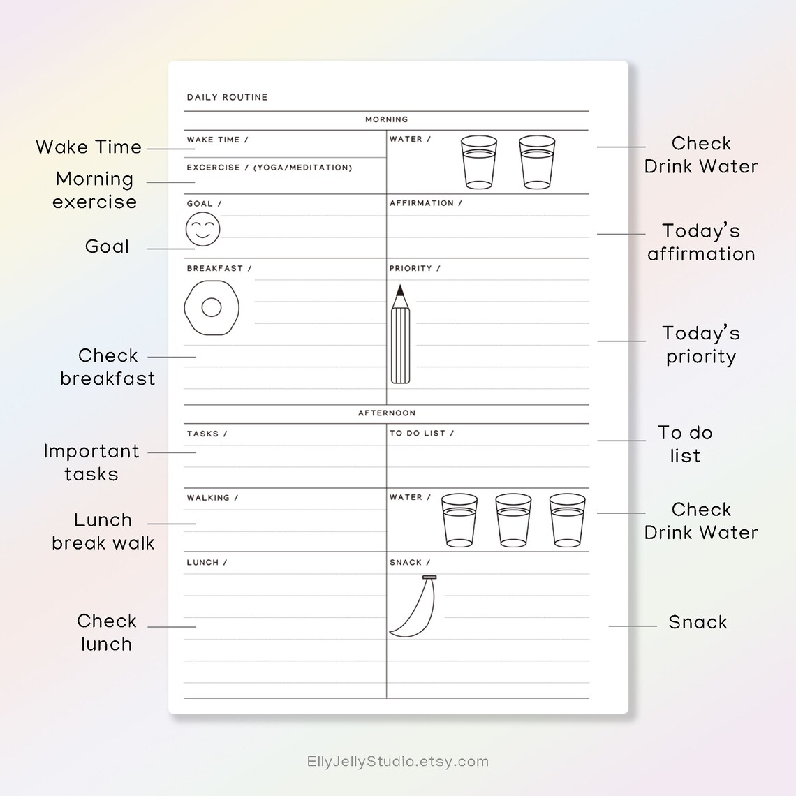 Daily Routine Planner Printabledaily Routine Checkmorning | Etsy