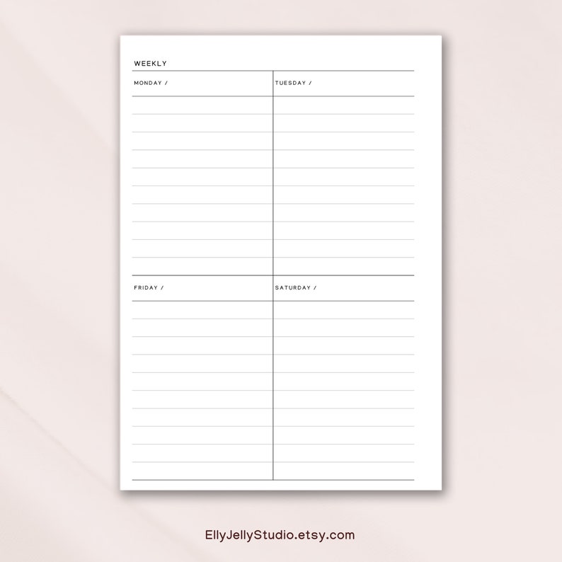 Printable Weekly Planner Insert: Lined Week on Two Pages (PDF) - Etsy