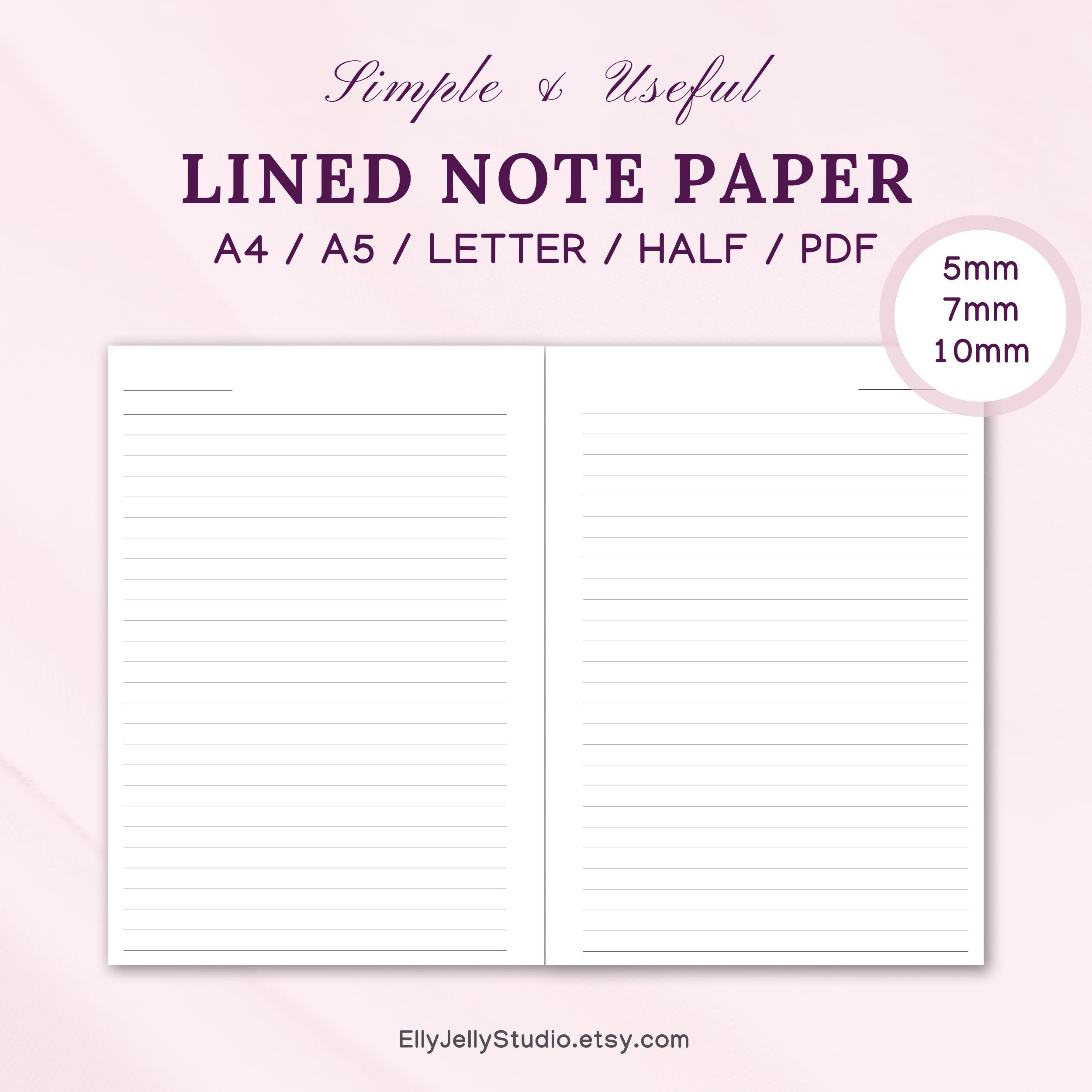 Printable Lined Notes Paper Insert Page5mm7mm10mma5a4us - Etsy