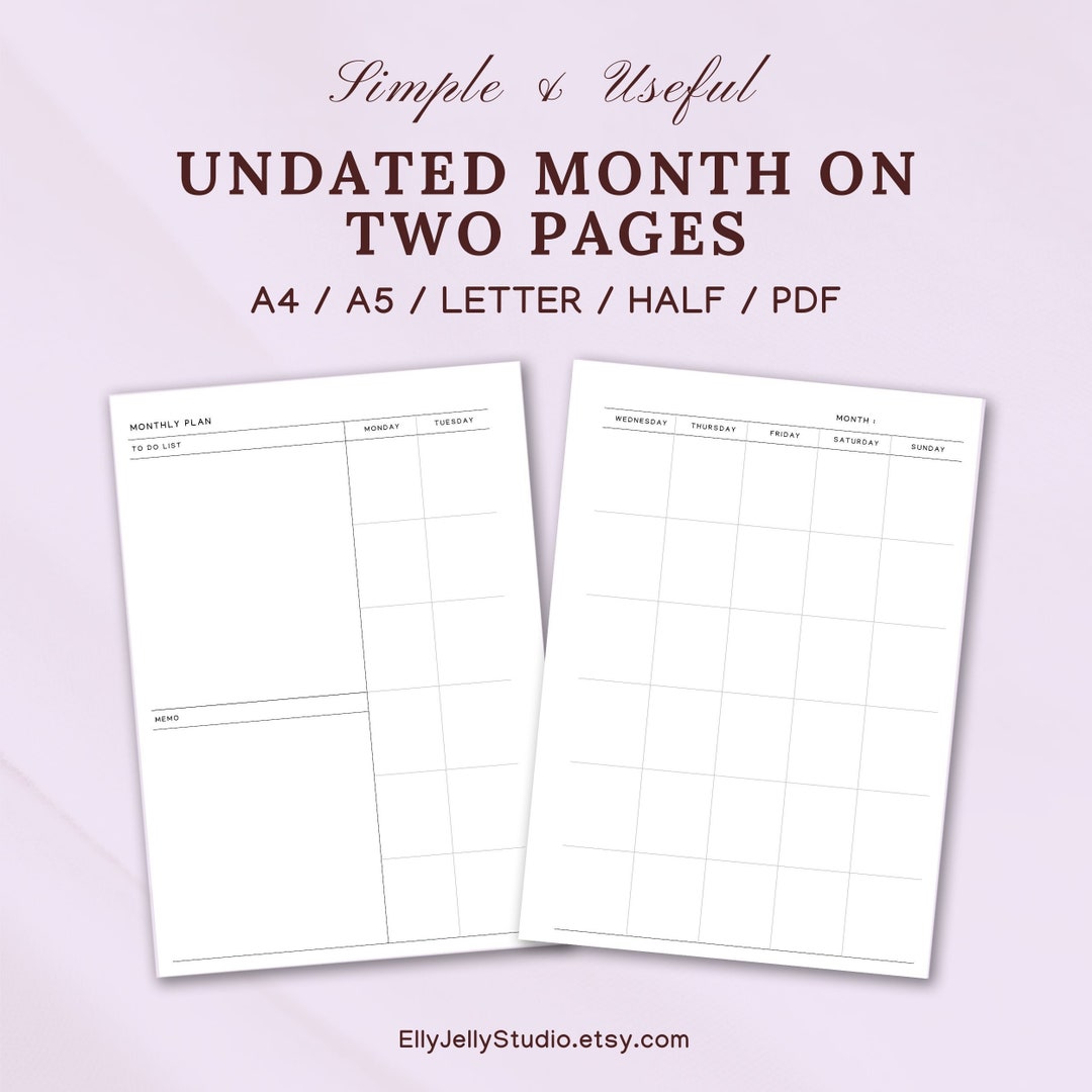 Undated Printable Monthly Plannera5a4us Letterhalfmonthly - Etsy