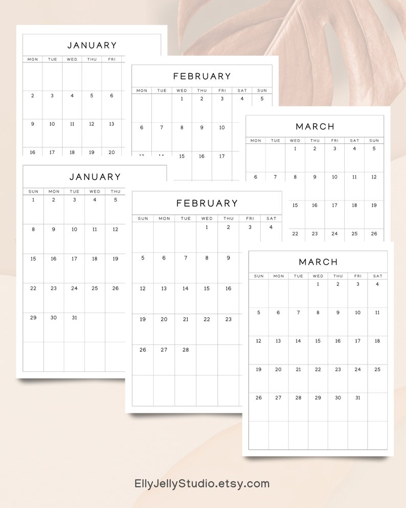Printable 2023 Monthly Calendar A4/US LETTER Sizeyear at a - Etsy