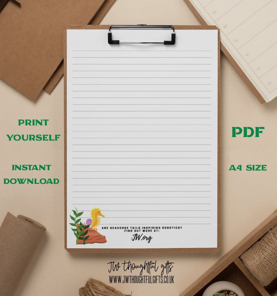 Seahorse JW Ministry Letter Writing Paper | A4 Lined (PDF) - Etsy