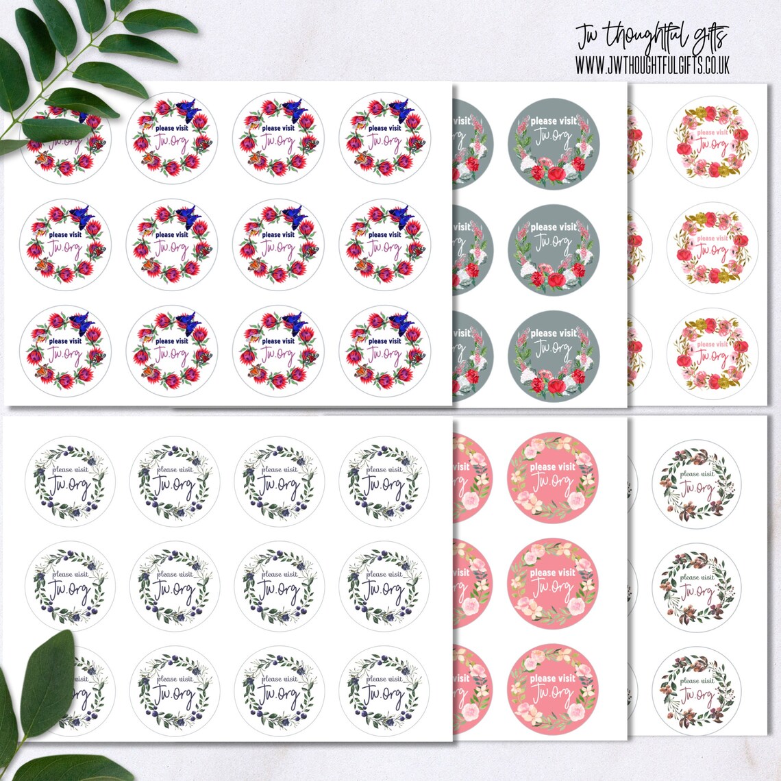 Floral Jw.org Round Labels 6 Sheets 6 Designs 72 Stickers - Etsy