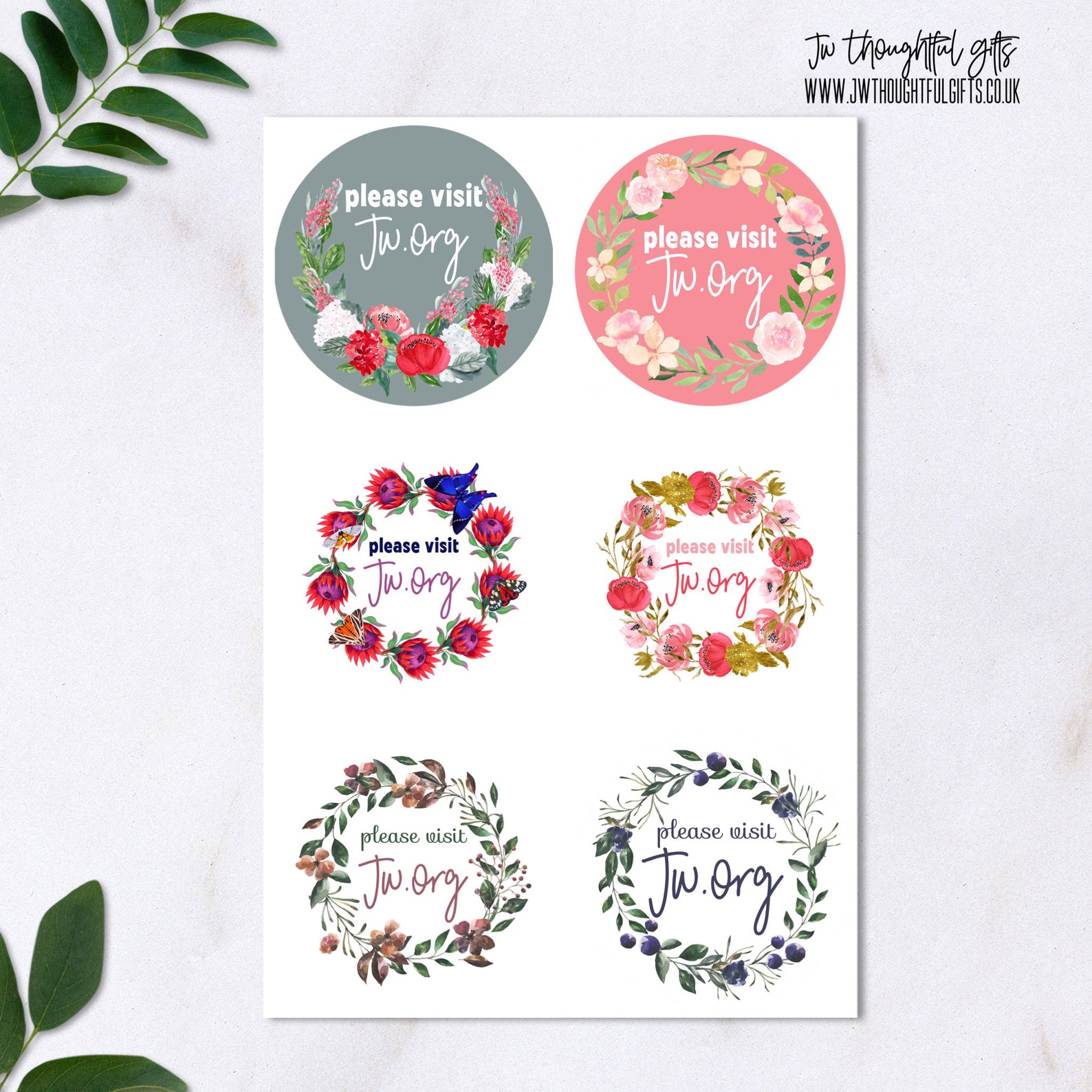 Floral Jw.org Round Labels 6 Sheets 6 Designs 72 Stickers - Etsy
