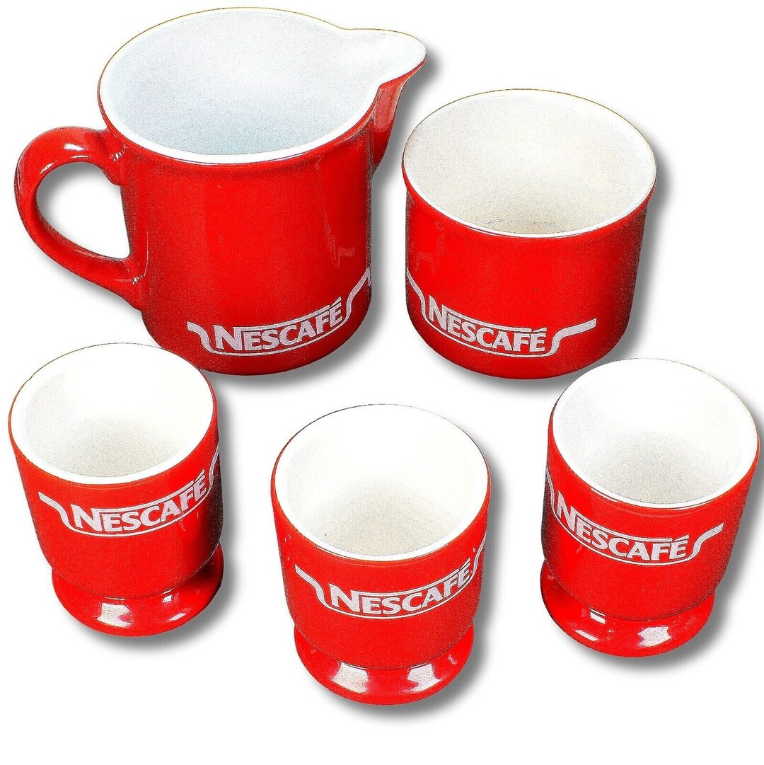 NESCAFÉ Coffee Iconic Vintage Ceramic Set Classic Red Milk Jug Sugar ...