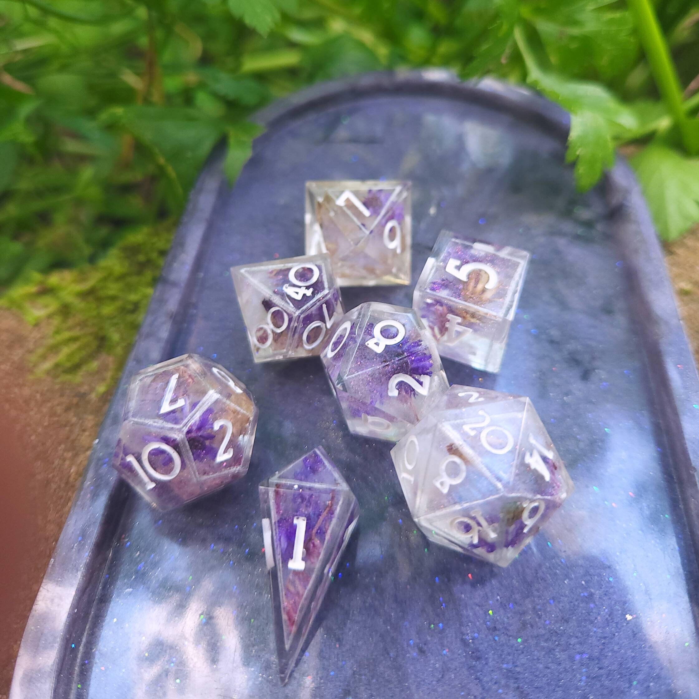 Dnd Dice Set Purple Blossom Terrarium clear Framed Caged - Etsy