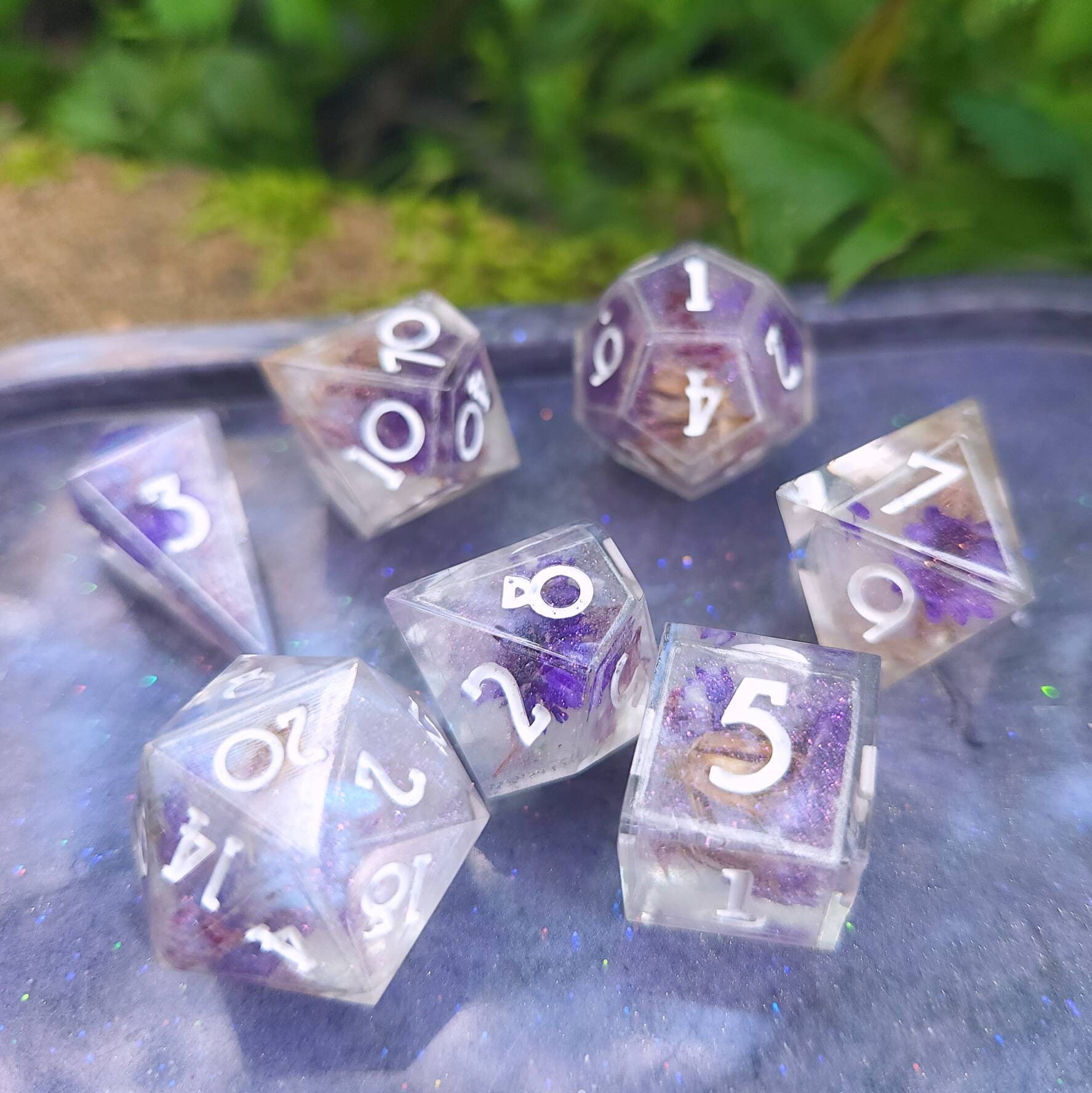 Dnd Dice Set Purple Blossom Terrarium clear Framed Caged - Etsy