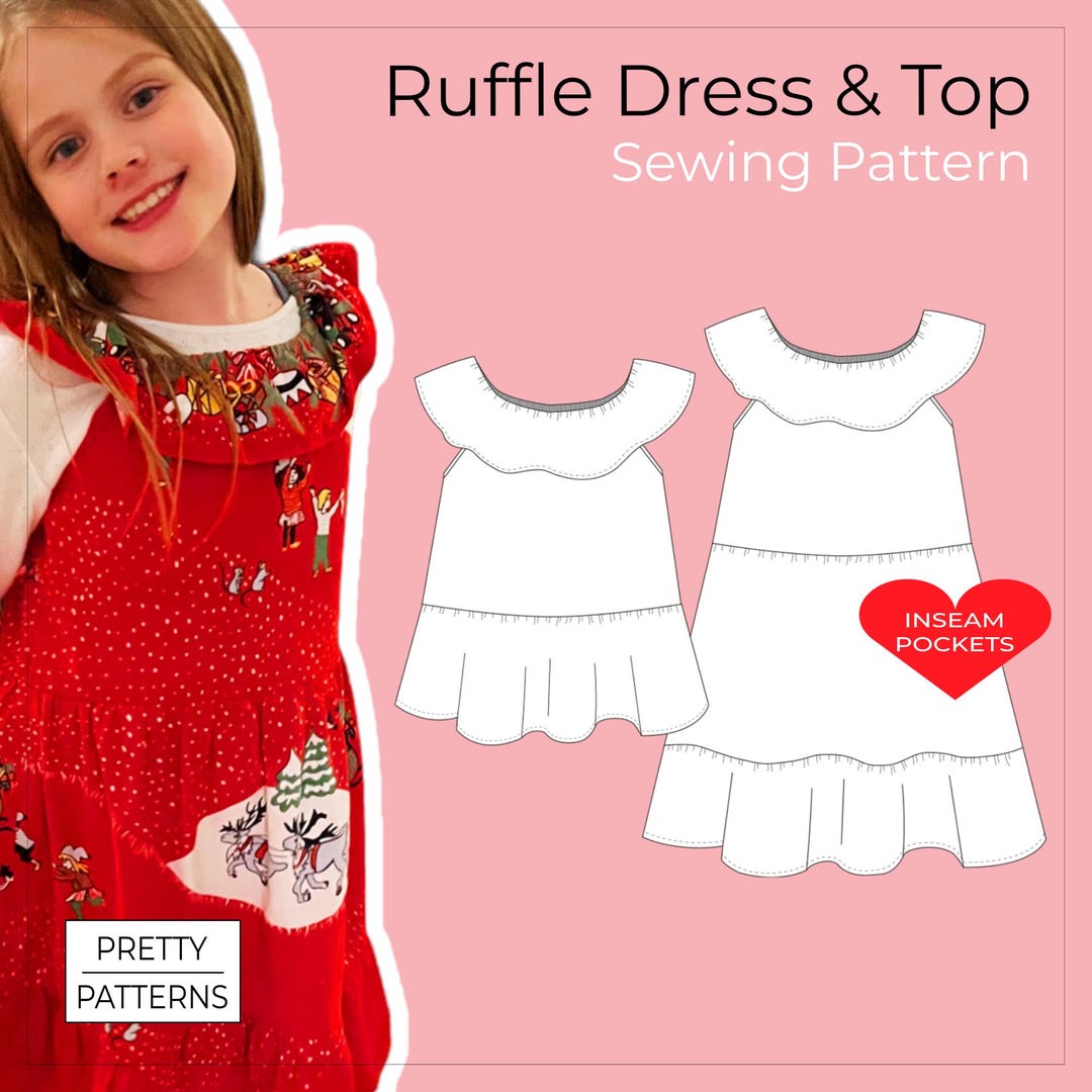 Girls' Festive Ruffle Dress Sewing Pattern (5Y-8Y) | Create a Magical ...