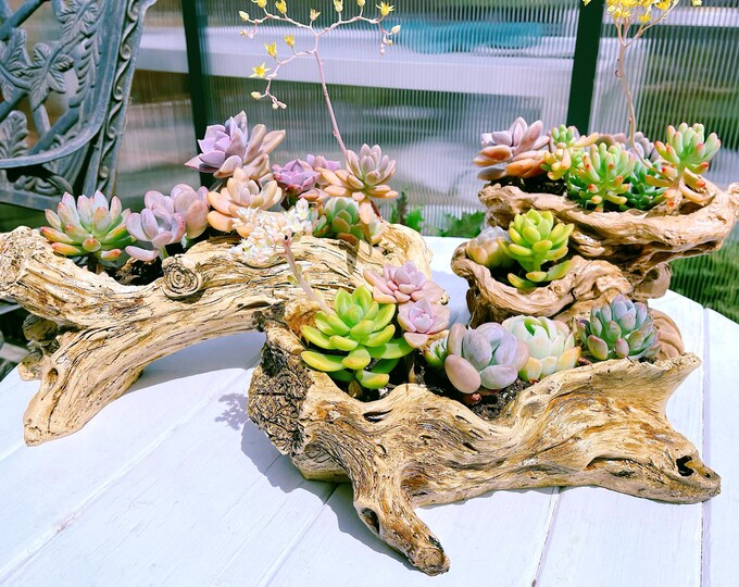 Faux Driftwood Planter Sculpture Multilayer Log Planter Artificial Tree ...