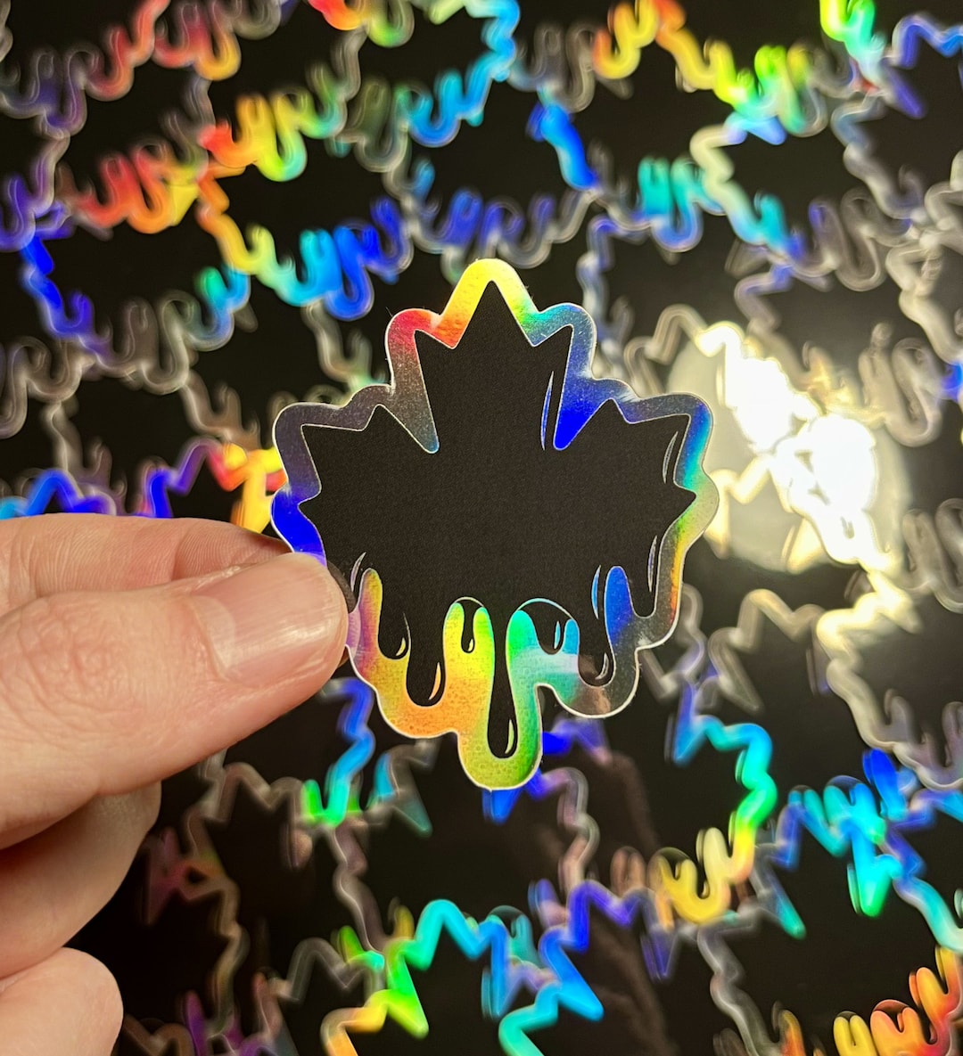 Maple Leaf Drip Holographic Die Cut Sticker, Maple Leaf Drippy Sticker ...