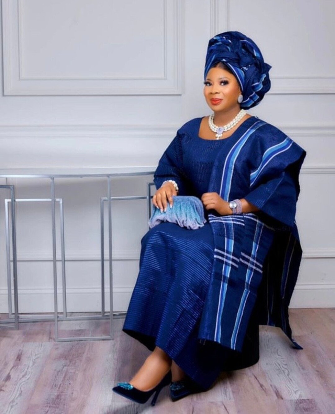 Blue Asooke Attire, Iro and Buba Dress, African Women Clothing, Mother ...