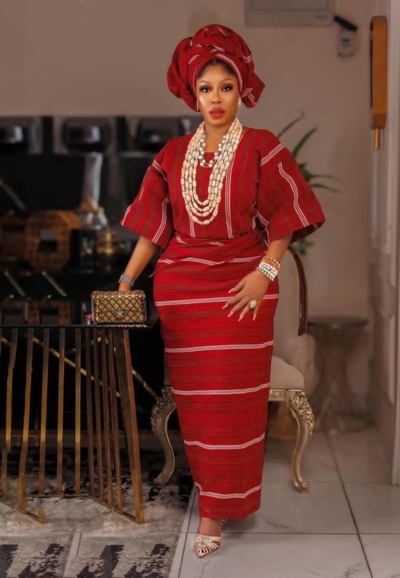 Wine Champagne Gold Asooke, Iro and Buba Dress, Celebrant Worthy ...