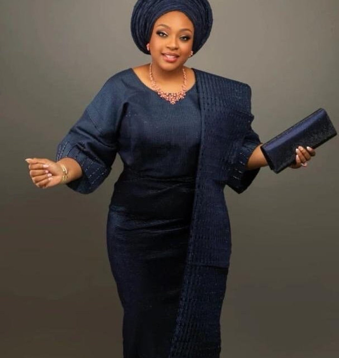 Navy Blue Asooke, Iro and Buba, African Women Clothing, Vintage Dress ...