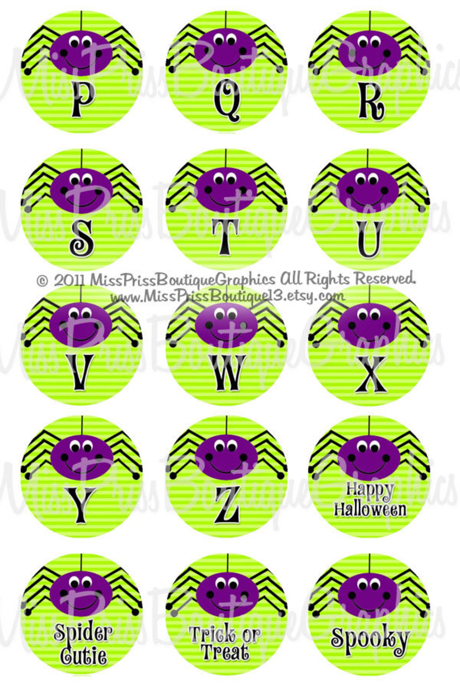 4x6 - A-Z - Halloween Spider Alphabets - Instant Download - One Inch ...
