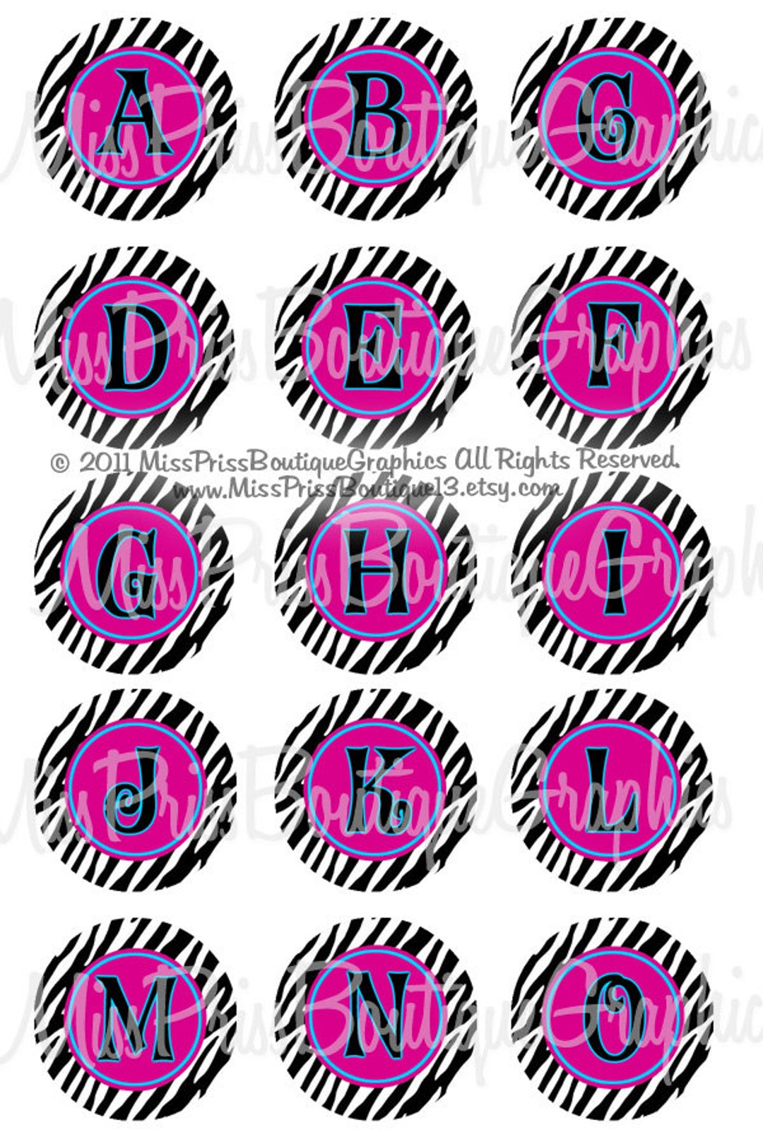4x6 - A-Z - Hot Pink Zebra Alphabets - Instant Download - One Inch ...