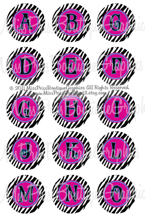 4x6 - A-Z - Hot Pink Zebra Alphabets - Instant Download - One Inch ...
