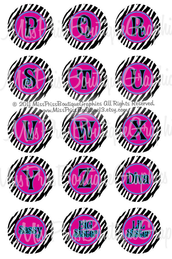 4x6 - A-Z - Hot Pink Zebra Alphabets - Instant Download - One Inch ...