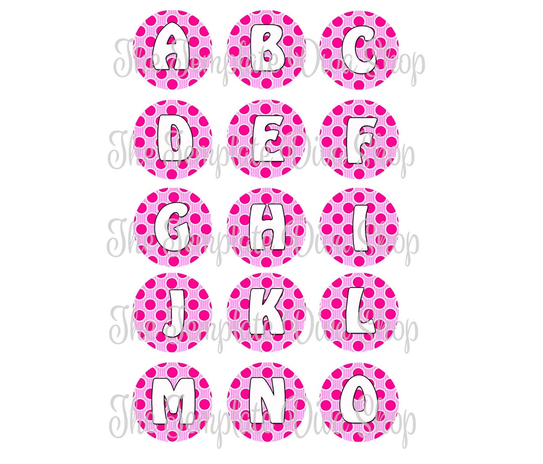 4x6 - A-Z -pink and Hot Pink Dots - Instant Download - One Inch ...