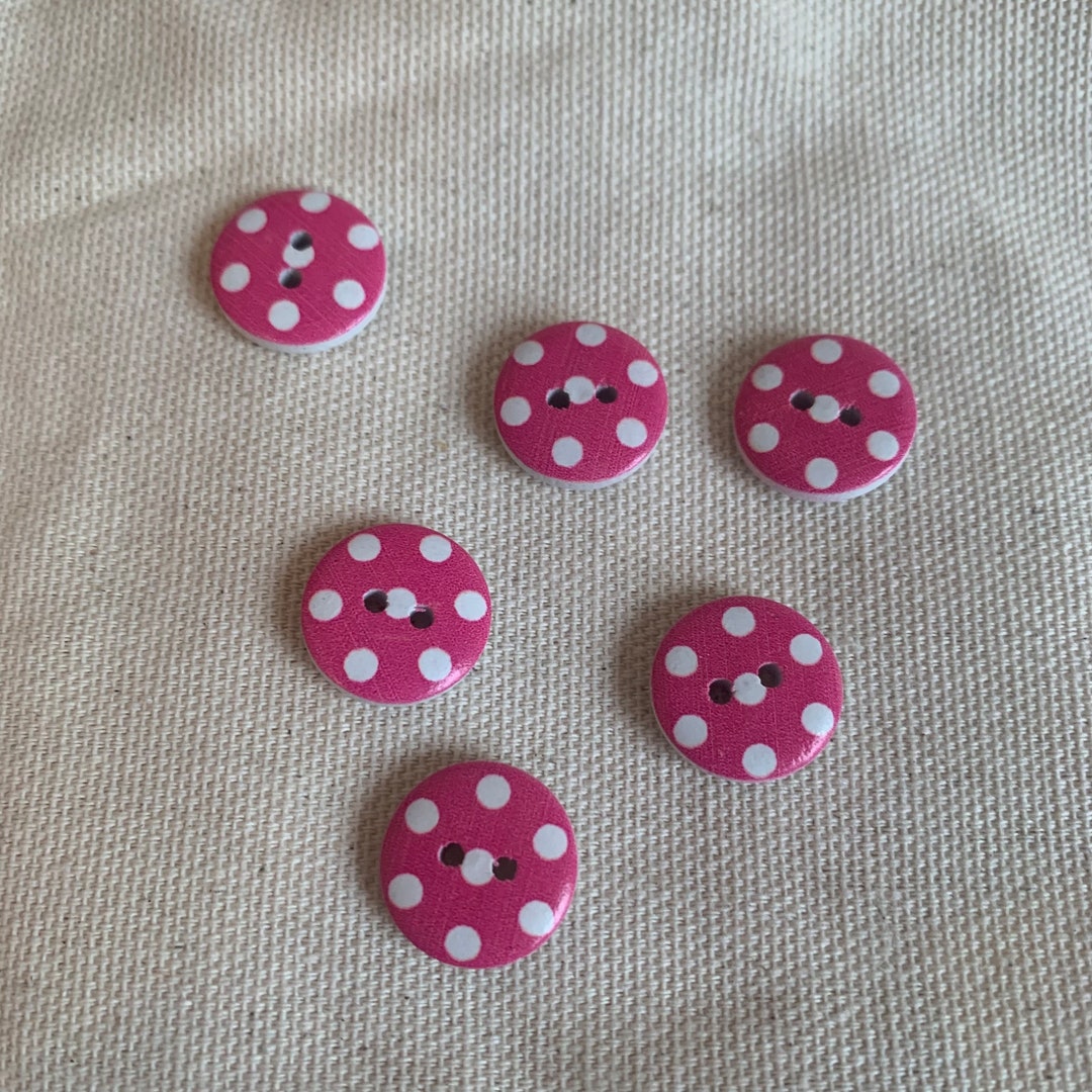 Cool Quirky Colourful Spotted Pink Round Circle Shape Wooden Button for ...