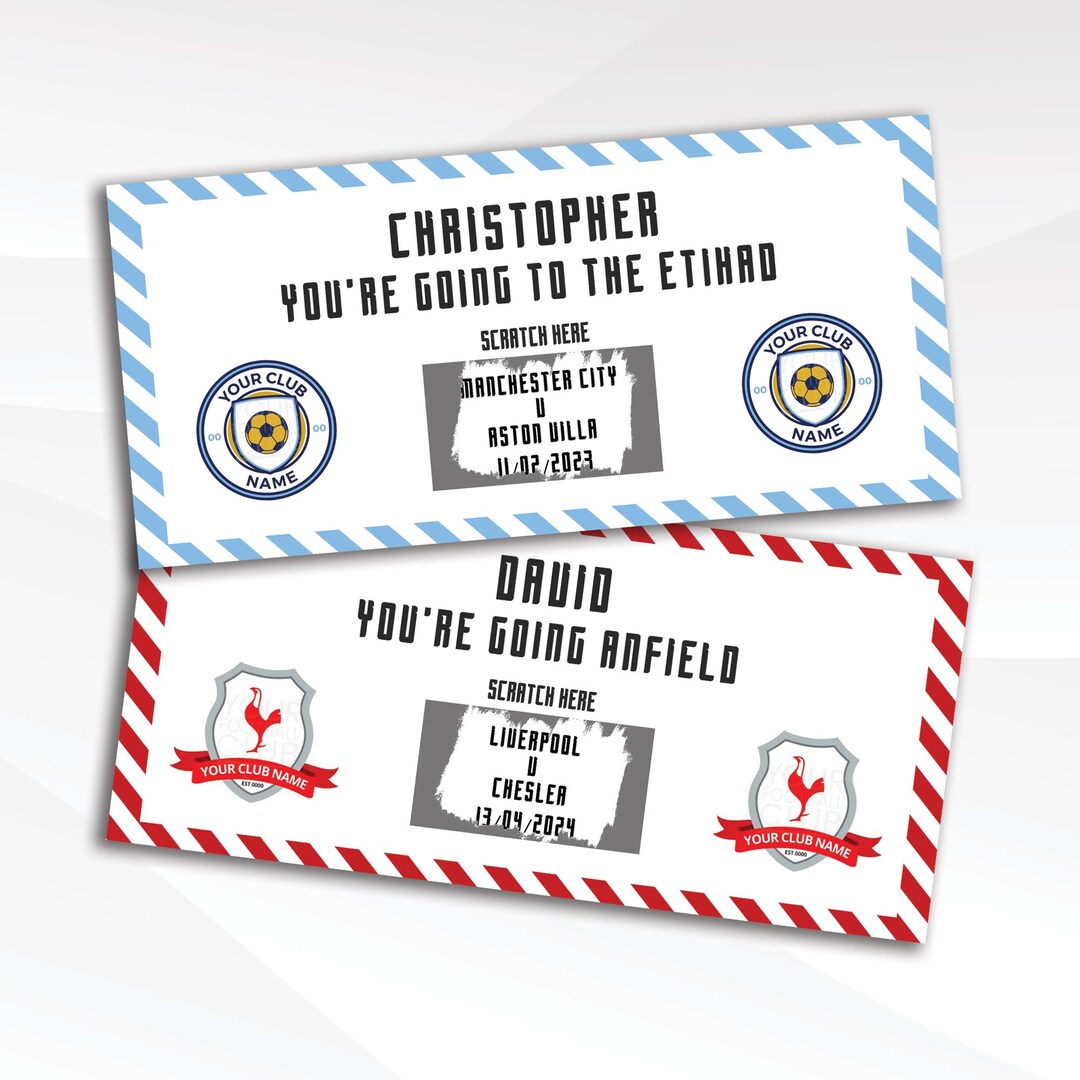 Personalised Football Ticket Scratch Card: Custom Team Voucher - Etsy