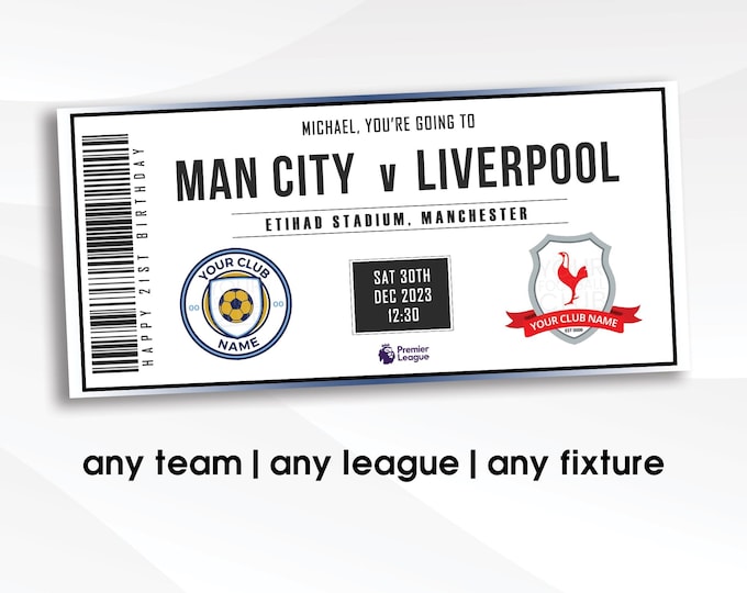 Personalised Football Match Ticket, Custom Event Ticket, Christmas ...