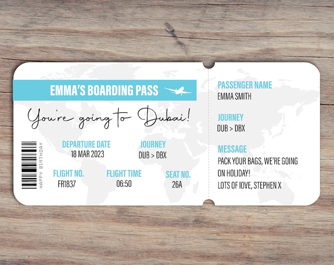 Personalised Boarding Pass Personalised Flight Ticket Gift Idea ...