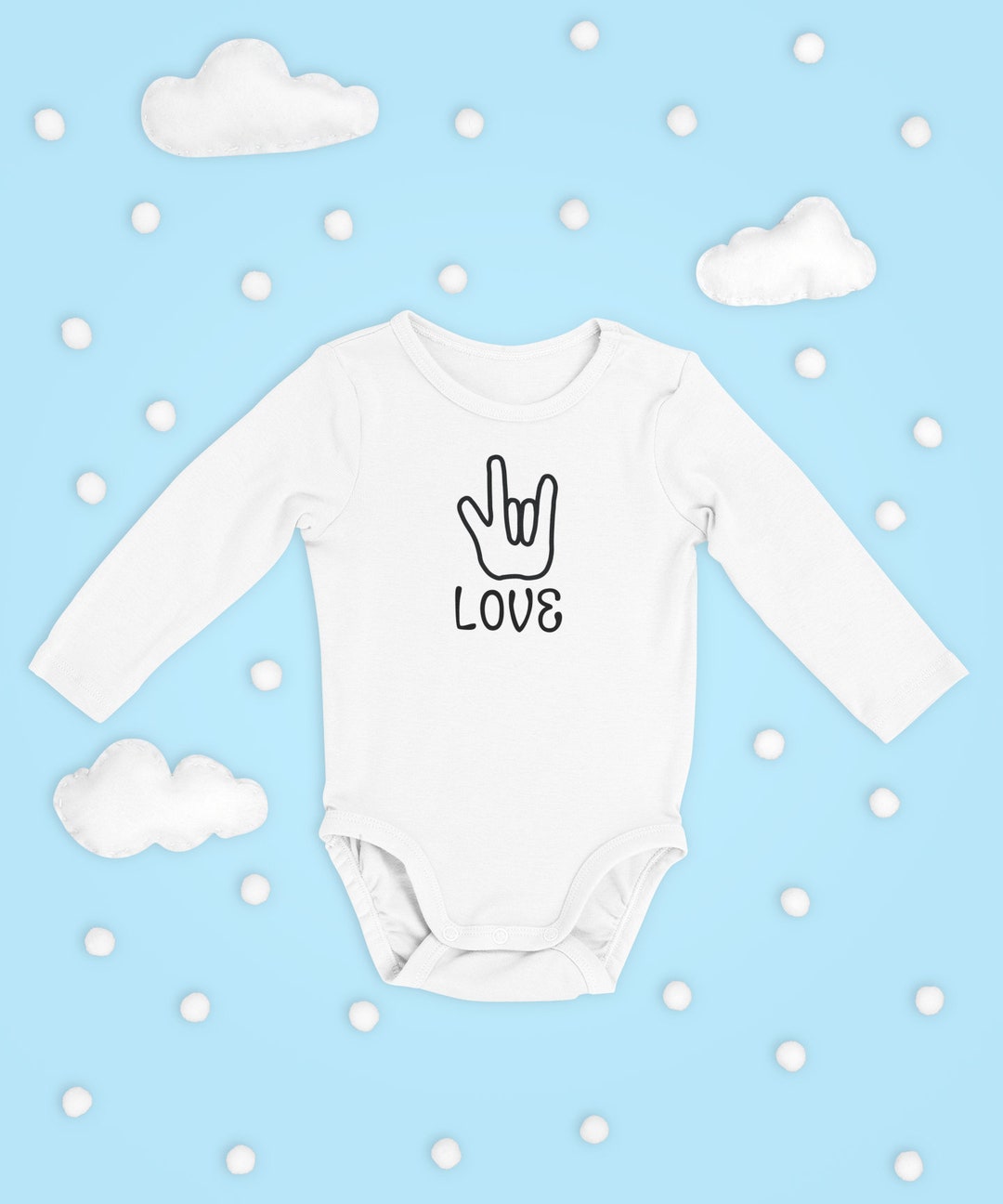 Sign Language Love Sign, Long Sleeve Onesie, ASL Signs Baby Onesie ...