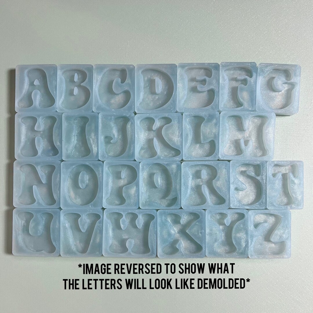 Groovy Letter Keychains Silicone Mold - Retro Alphabet Resin Mold ...