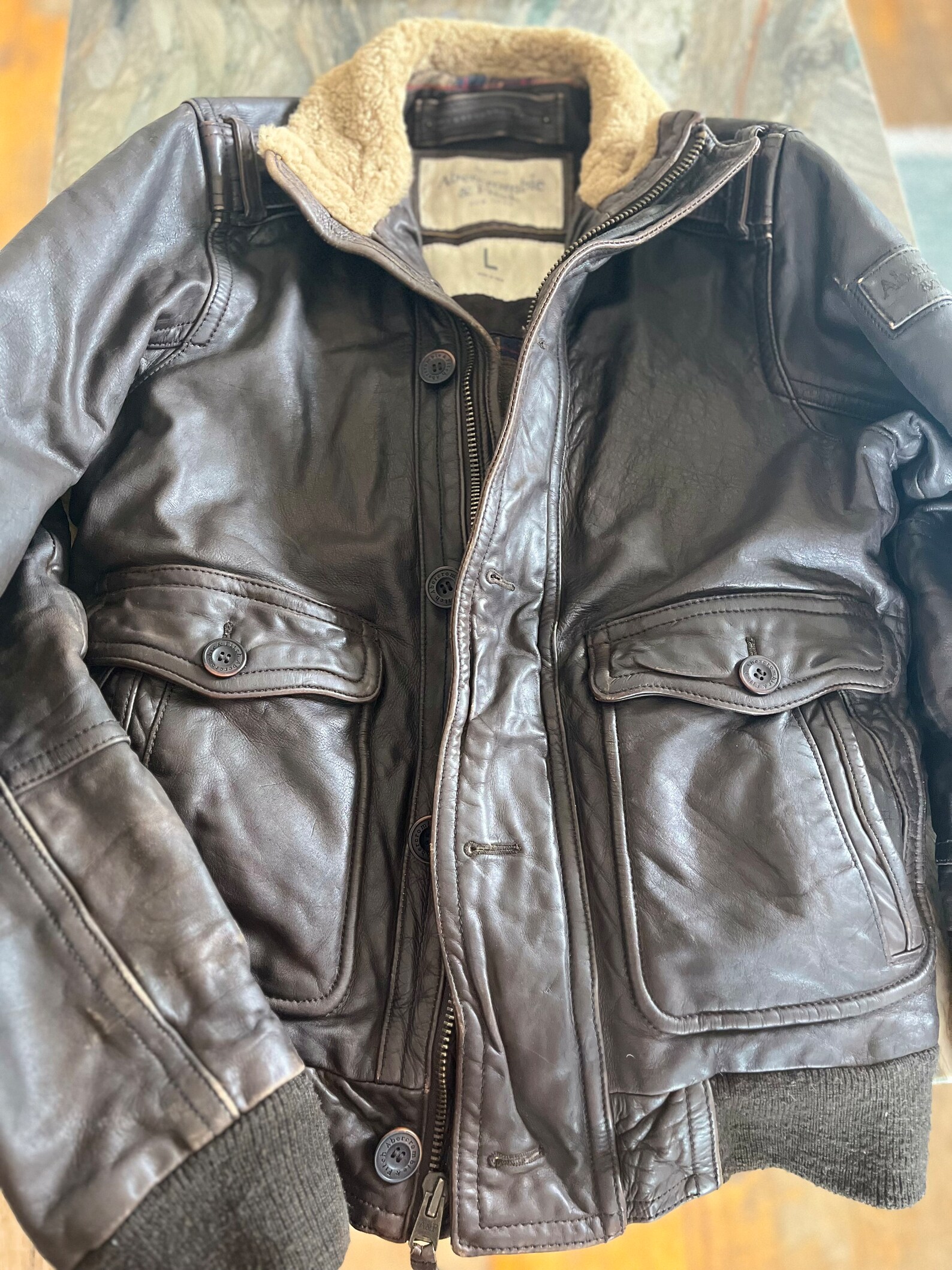 Vintage Abercrombie & Fitch Bomber Leather Jacket Size Large - Men’s ...