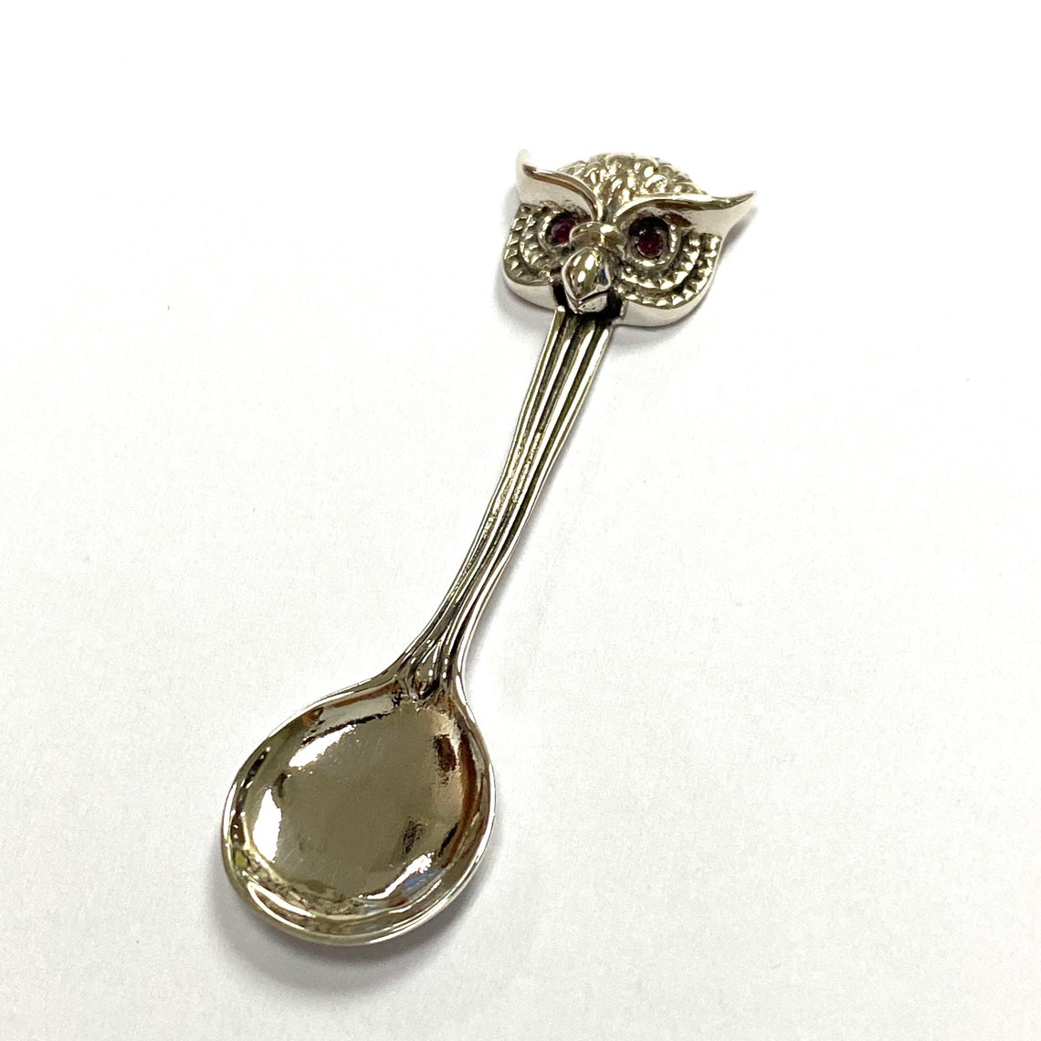 Victorian Style Wise Owl Head Salt Spoon With Ruby Stone 925 | Etsy