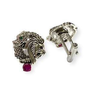 Victorian Style Lion Dragon With Ruby Stone Cufflinks 925 - Etsy