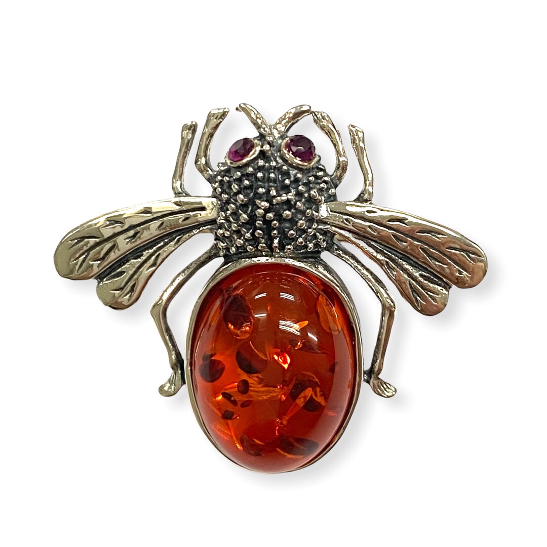 Victorian Style Insect or Fly Pin Brooch With Amber and Ruby - Etsy