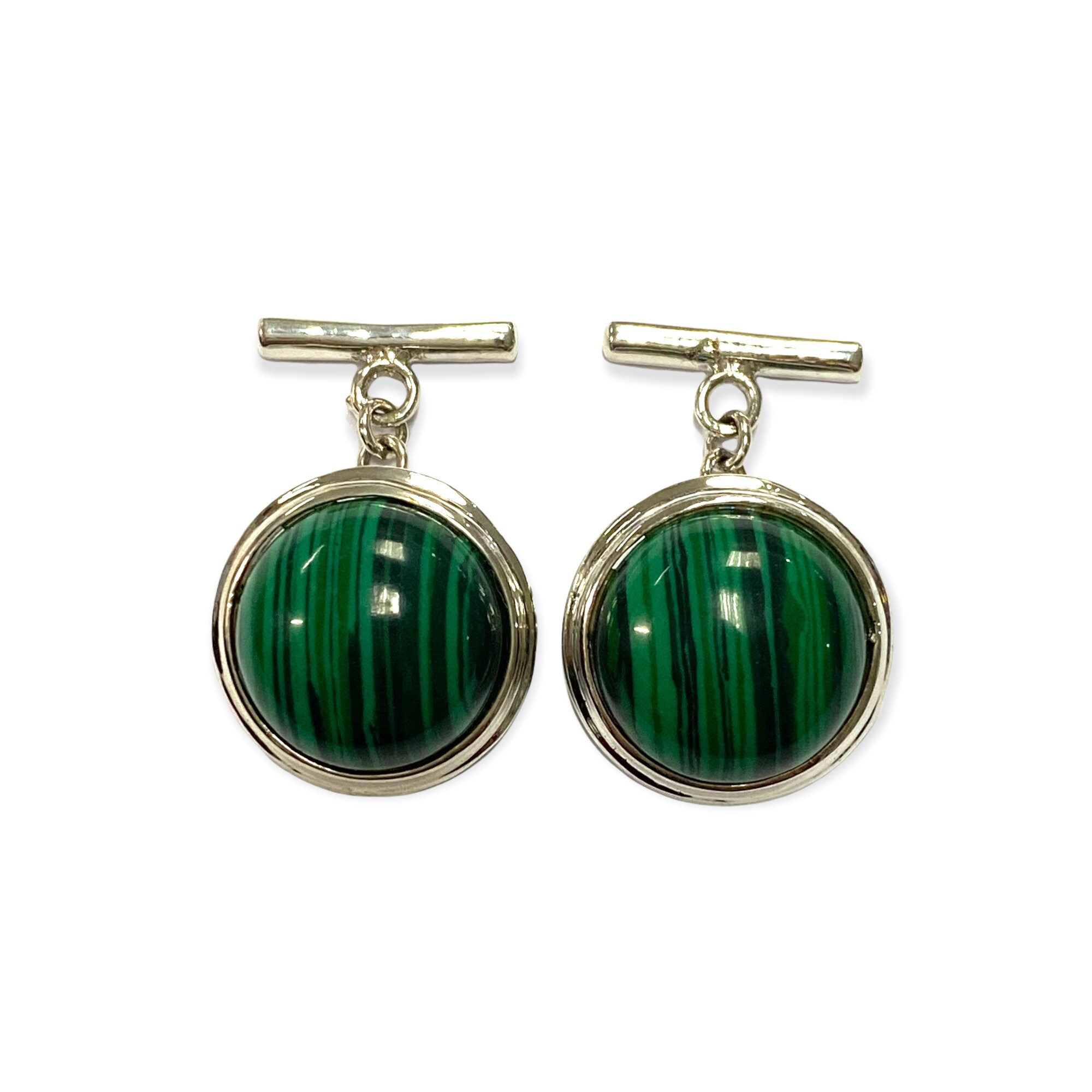 Victorian Style Round Malachite Stone Cufflinks 925 Sterling | Etsy