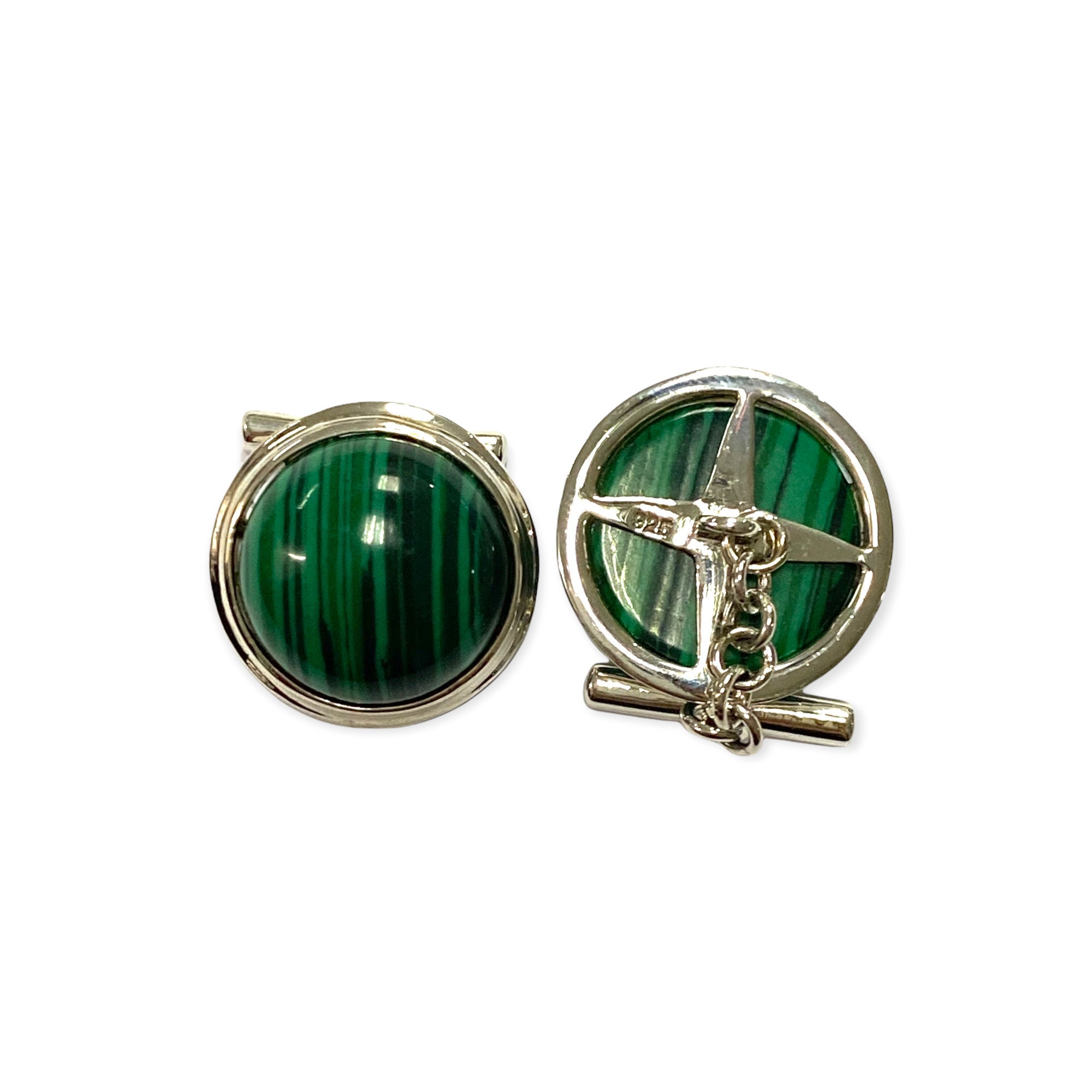 Victorian Style Round Malachite Stone Cufflinks 925 Sterling | Etsy